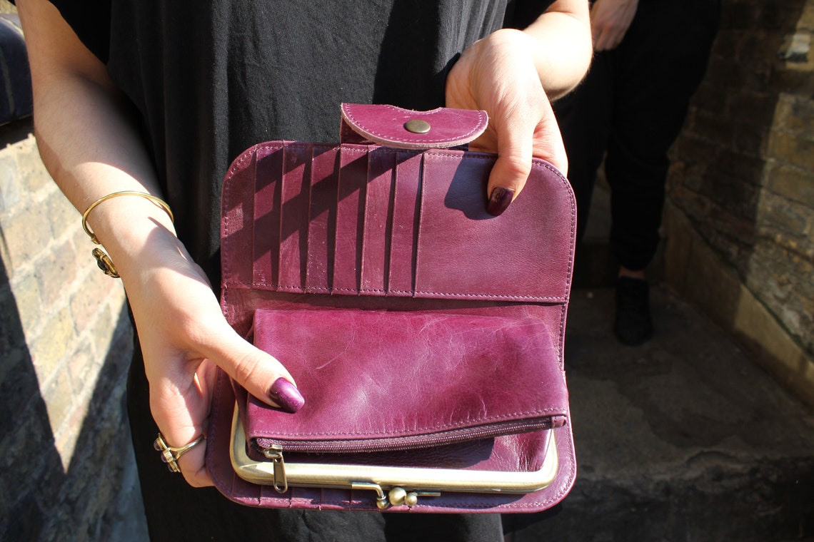 Extra Large Big Fat Wallet Purple Leather With Multi - Etsy