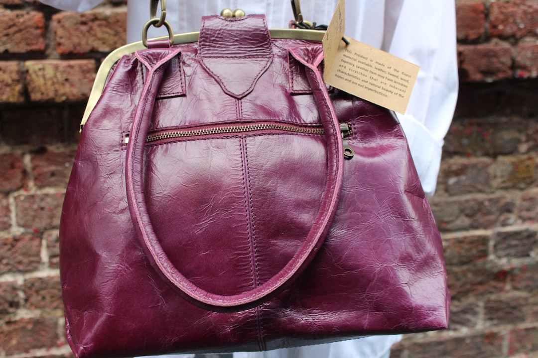 Lucy Clip Bag Purple Leather, Top Clasp Leather Shoulder and Cross Body ...