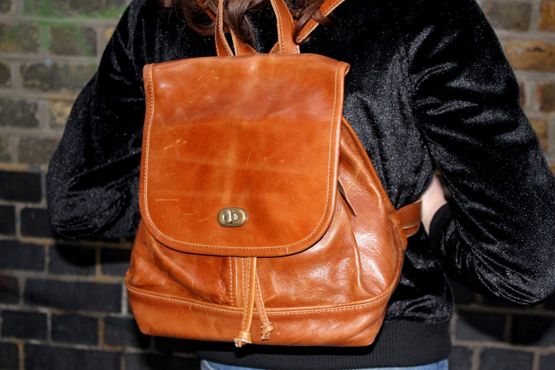 Twister Lock Small Backpack, Tan Leather Rucksack, Small Rucksack ...