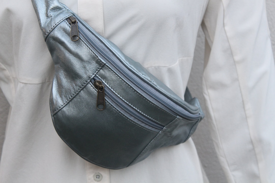 Light Silver Leather Fanny Pack: 3-zip Hip Bum Bag - Etsy