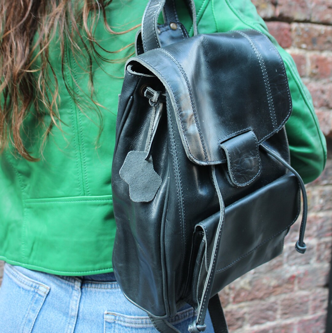 Rucksack Navy Leather, Backpack Navy Blue, Lightweight With Tongue ...