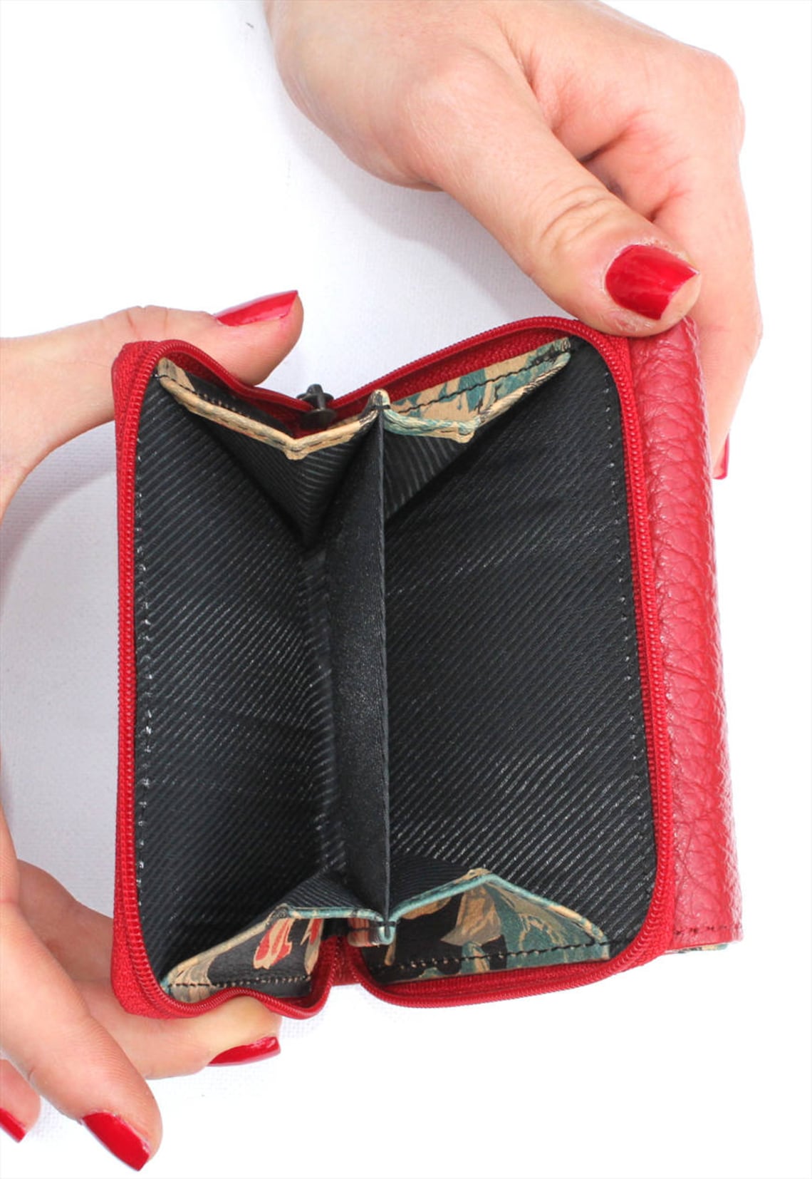 Small Grande Red and Spanish Floral Leather Trifold Wallet - Etsy