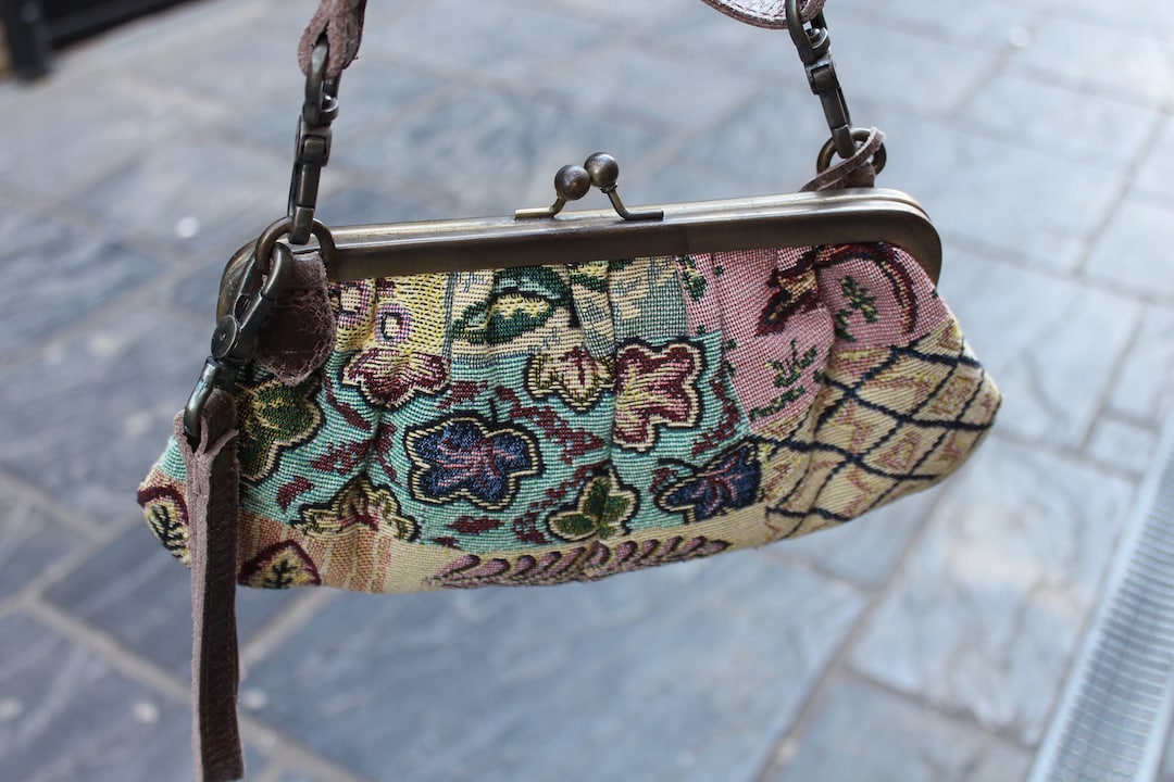 Tapestry Super Clutch Clip Bag, Small Cross Body Top Clip Floral Purse ...