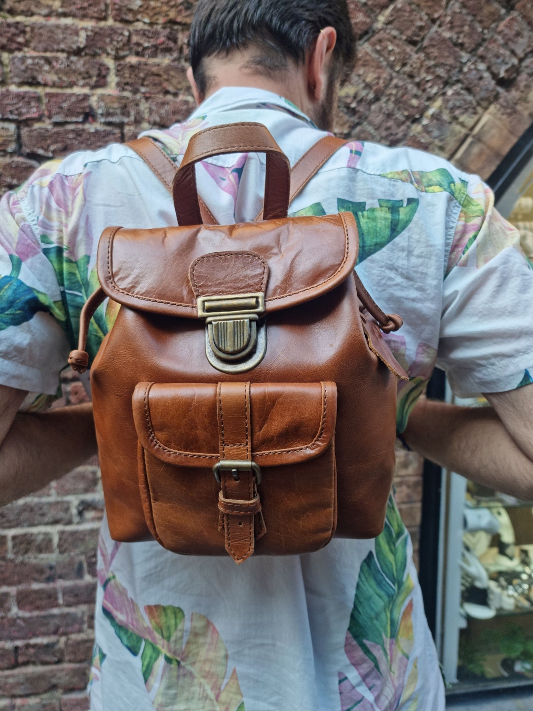 Mini Rucksack Tan, Pushlock, Drawstring, Tan Leather, Portobello Little ...