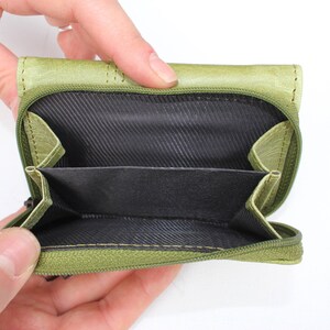Apple Green Leather Trifold Wallet: Ring Accent, Card Slots - Etsy
