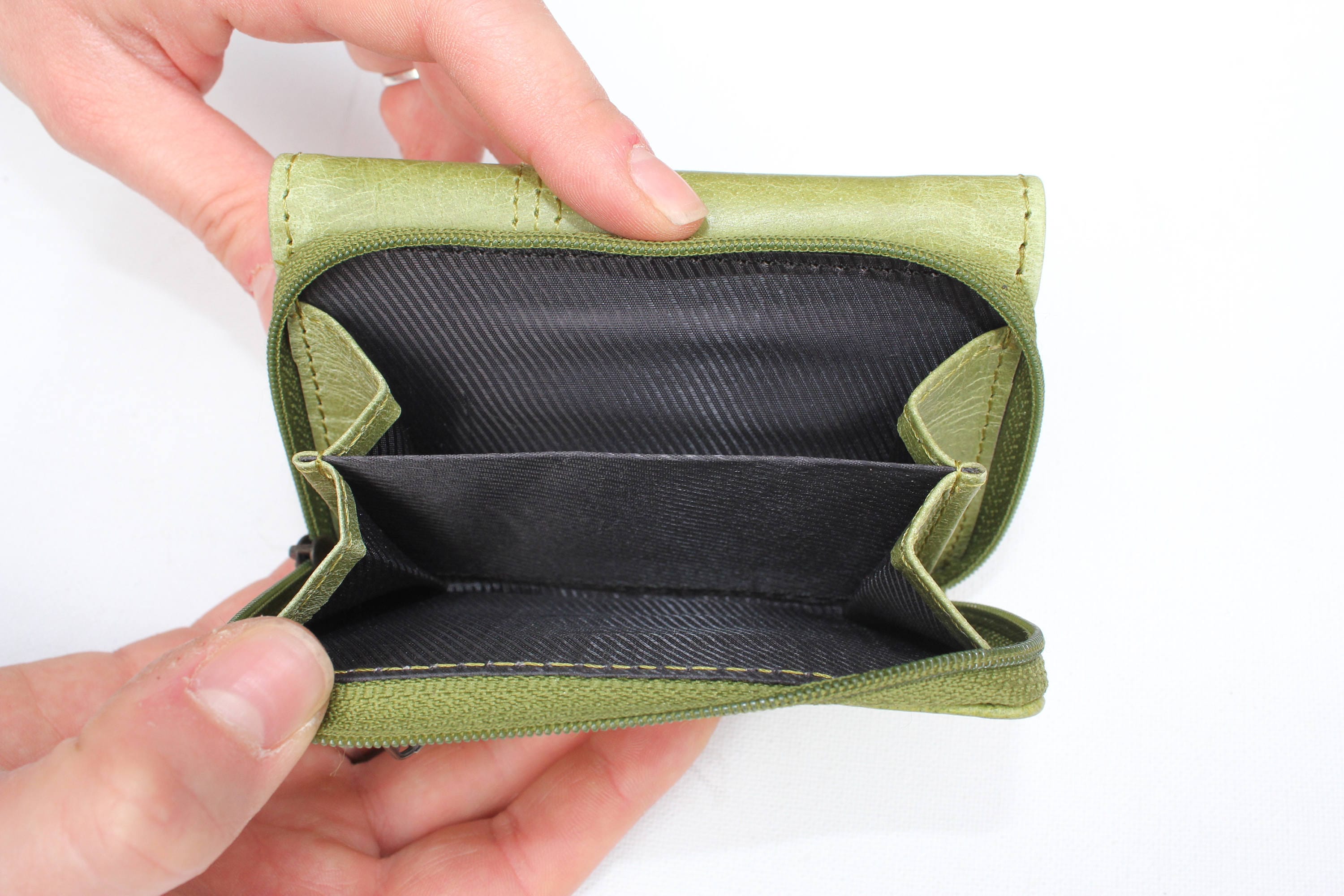 Apple Green Leather Trifold Wallet: Ring Accent, Card Slots - Etsy