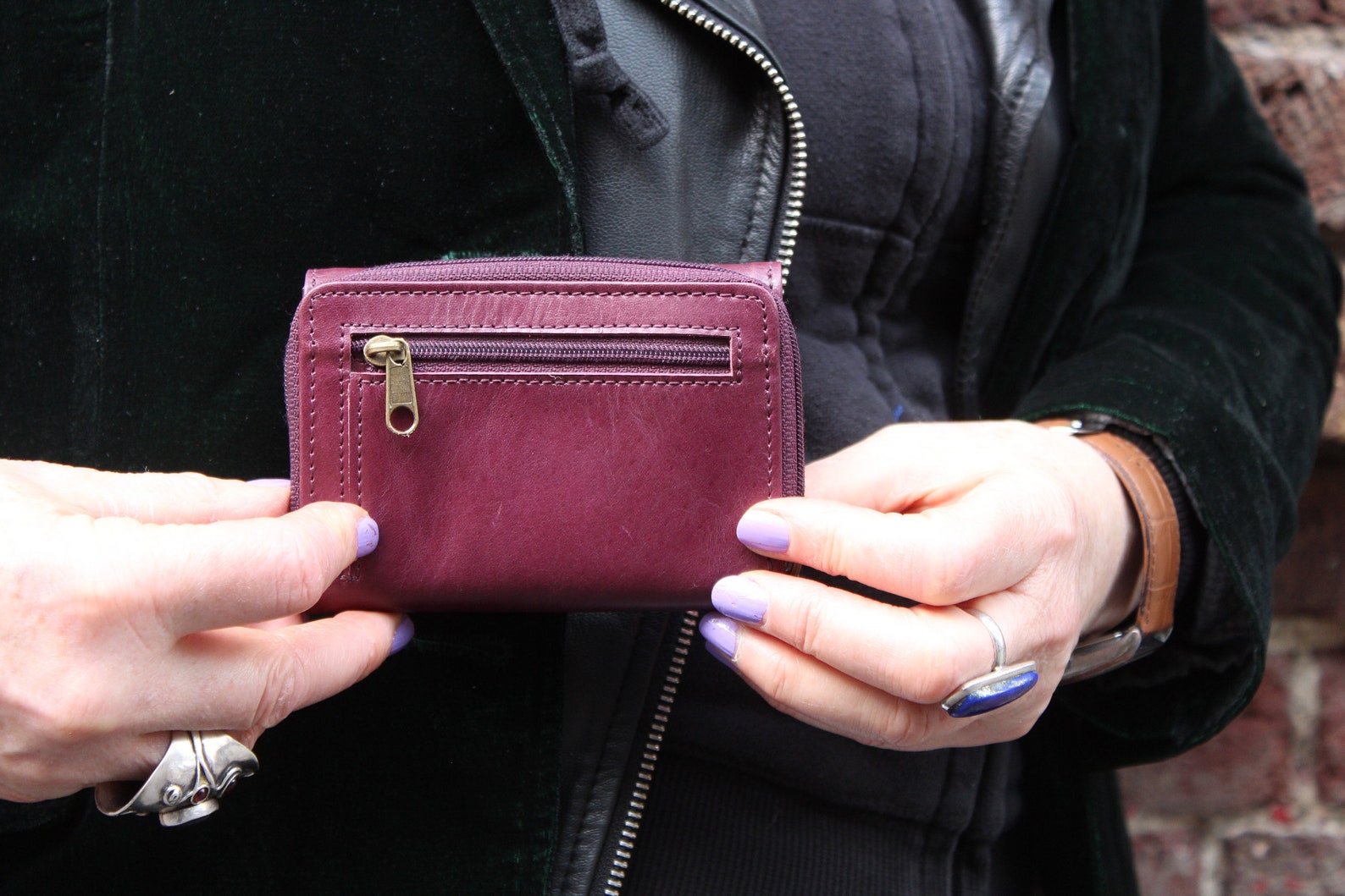 Multi Compartment Small Ring Wallet in Purple Leather - Etsy UK