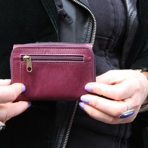 Multi Compartment Small Ring Wallet in Purple Leather, Handmade Violet ...