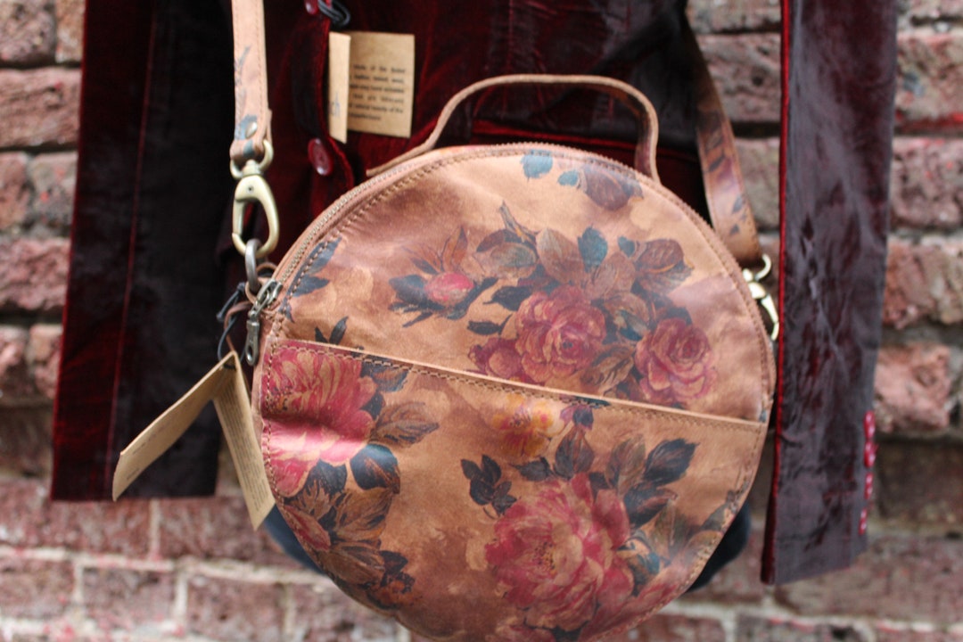 Floral Printed Leather Circular Bag: Rupert Large Crossbody - Etsy