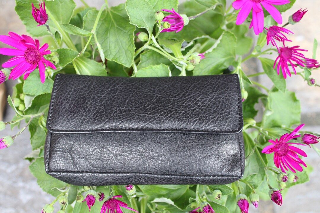 Francesca Leather Pouch Black Multi-use Soft Leather Purse With Front ...