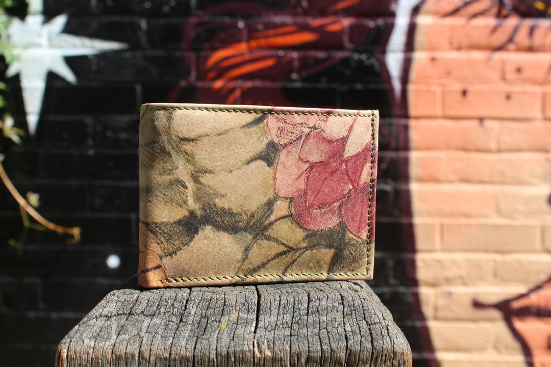 Wallet Large Tiny Leather, Italian Art Print, Floral Printed Leather ...