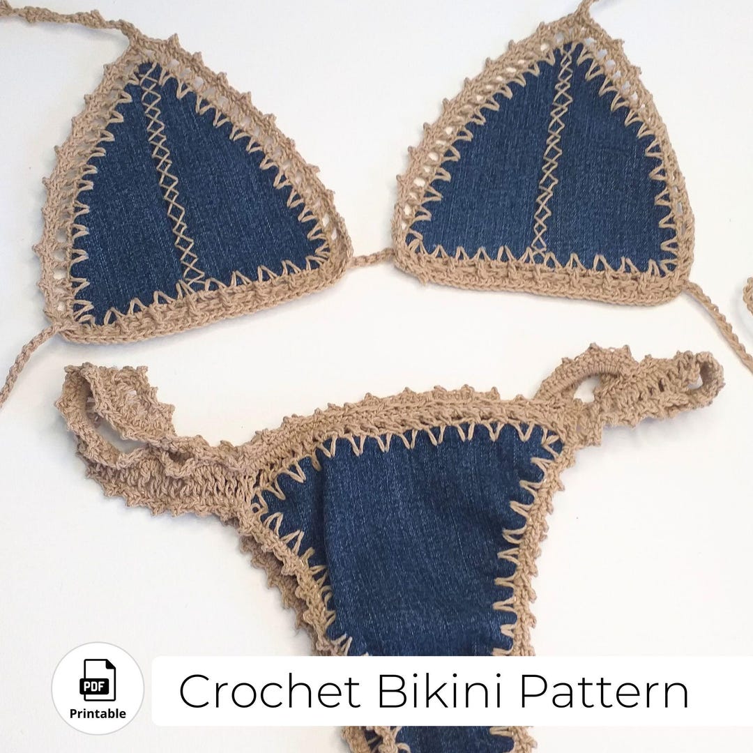 Upcycled Denim Crochet Bikini Set Pattern PDF With Hidden Elastic ...