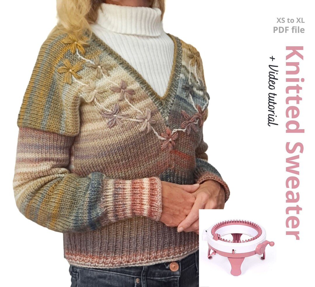 V-neck Knitted Sweater PDF Pattern Using Sentro 48 Knitting Machine or ...