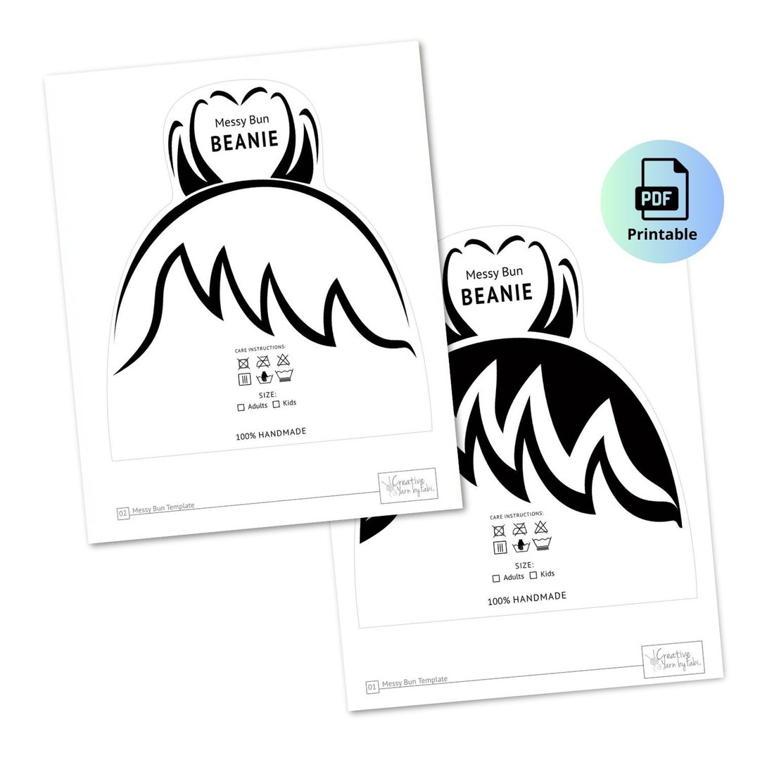 PRINTABLE Messy Bun Template - Downloadable PDF - Bun Beanie Display, Tags for Handmade Hats ...