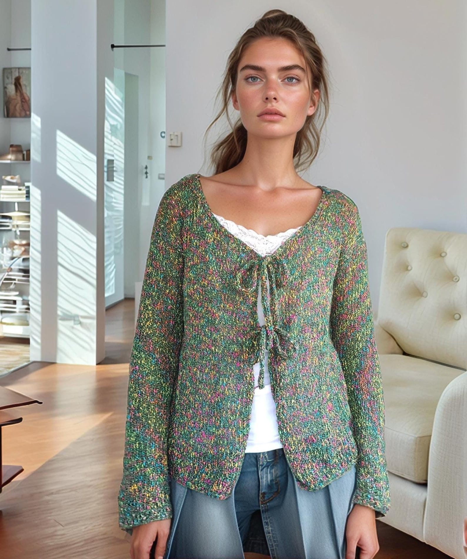 Sentro Knitting Machine Cardigan Sweater With Bow Ties PDF Pattern ...