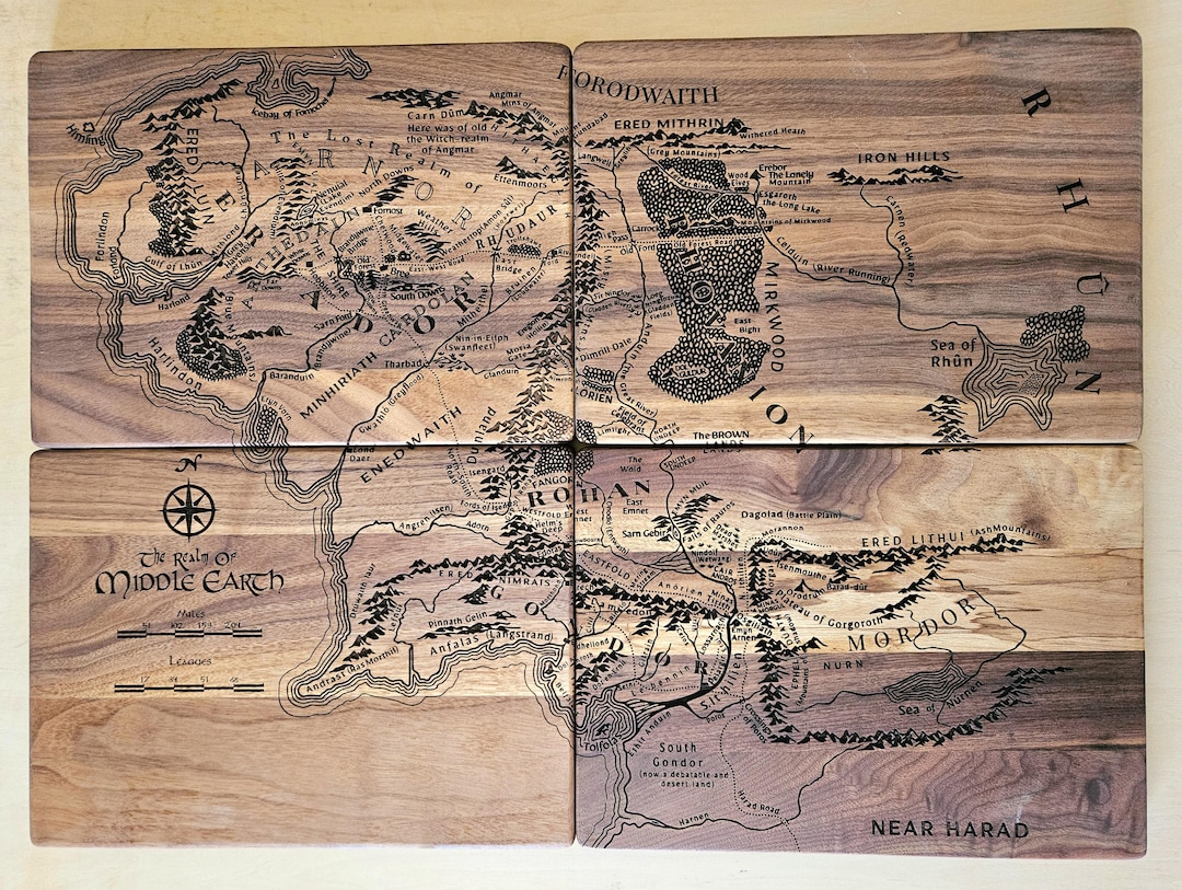Custom 4-panel Map of Middle Earth Walnut Cutting/display Board V2.1 - Etsy