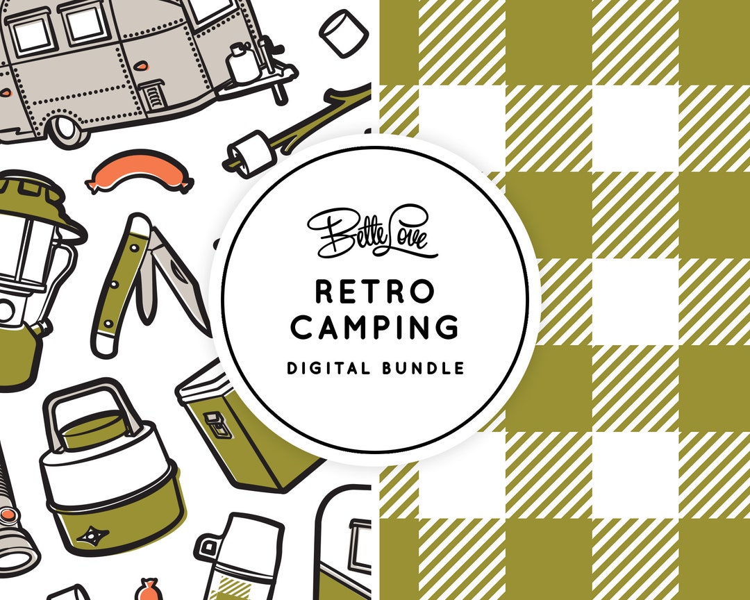 Retro Camping Digital Bundle, Retro Clipart, Mid Century Camping ...