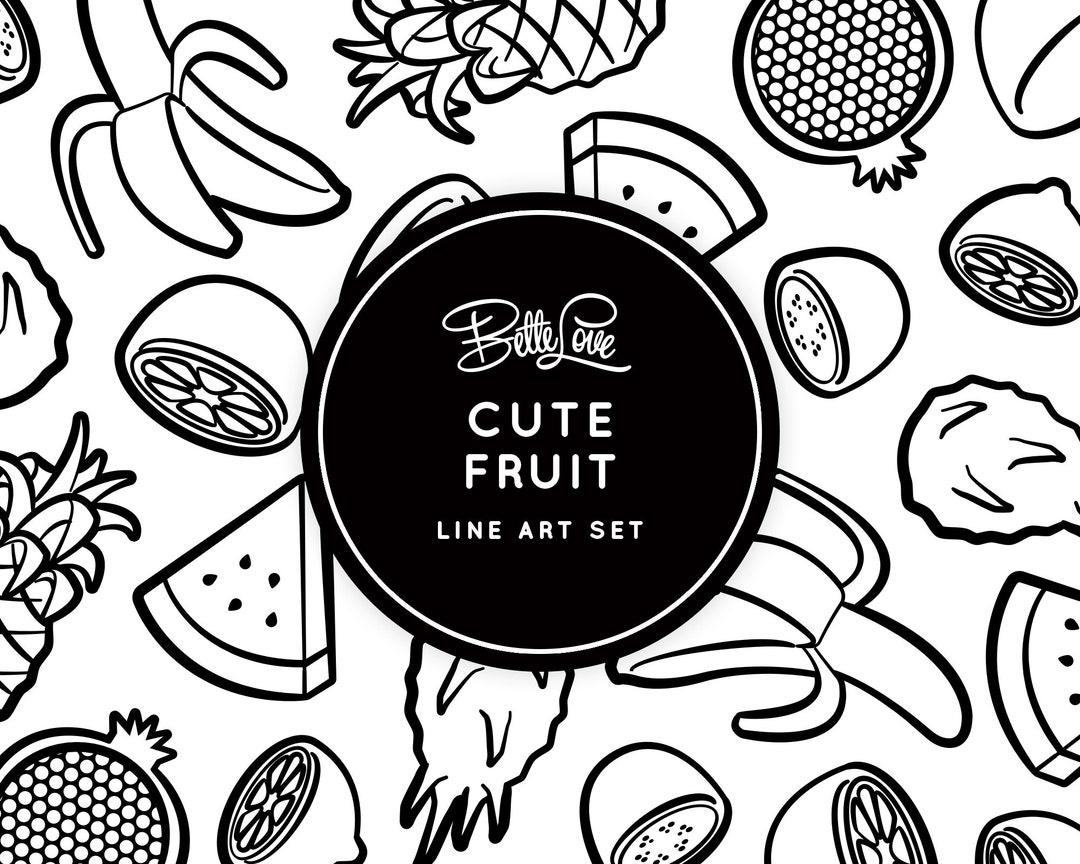 Cute Fruit Line Art Set, Clip Art, Clipart, Tropical Fruit Outlines ...