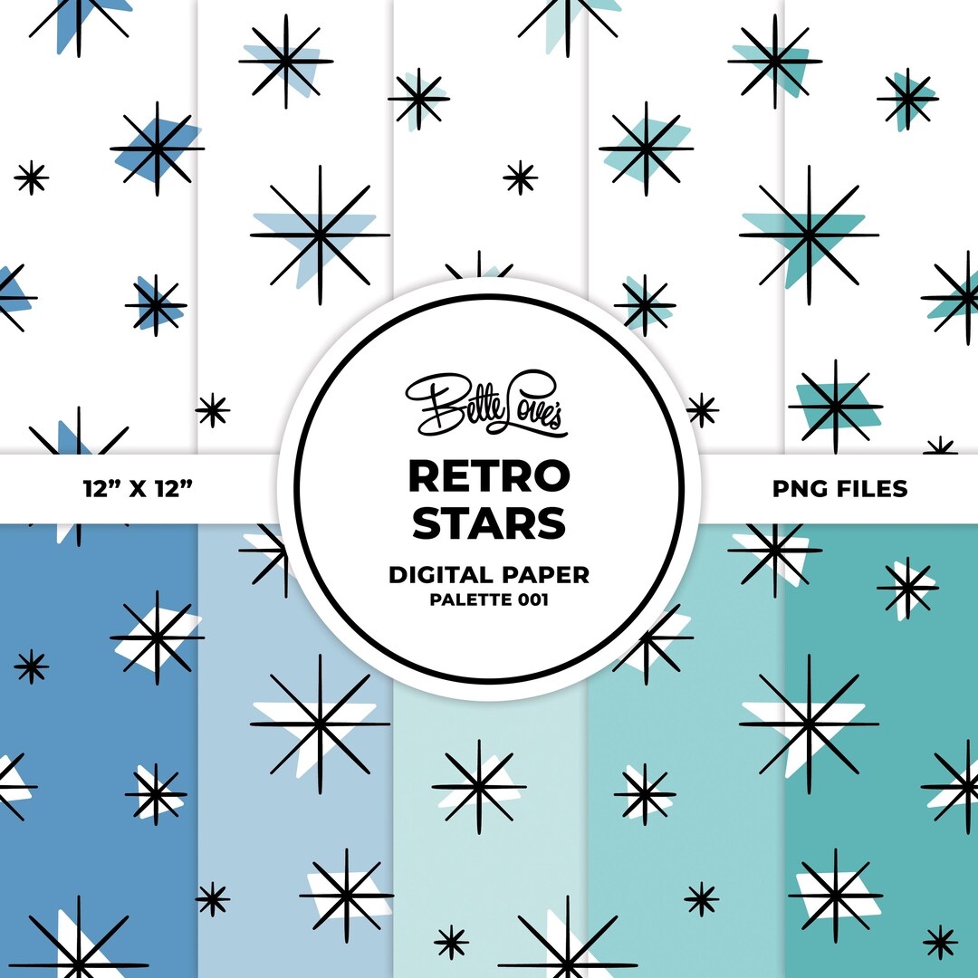 Digital Paper Retro Scrapbooking Paper Vintage Seamless Pattern Atomic ...