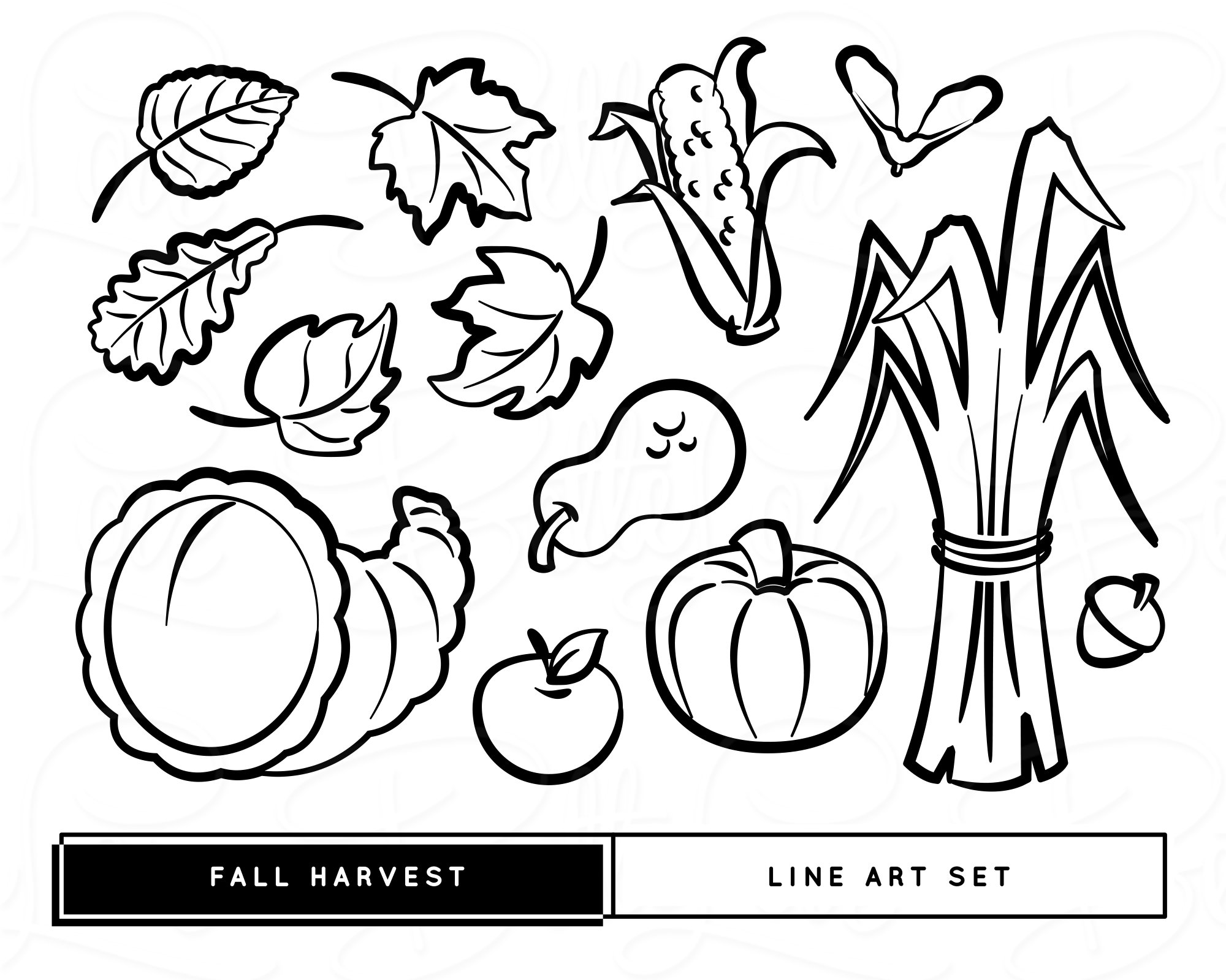Fall Line Art Set Autumn Clip Art Fall Clipart Fall Leaves Outlines ...
