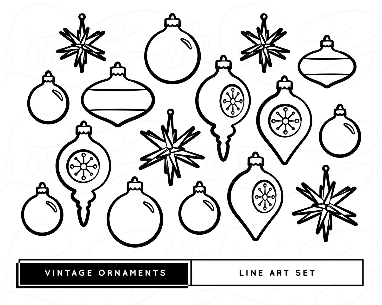 Christmas Clip Art, Vintage Christmas Ornaments, Retro Ornaments Clip ...