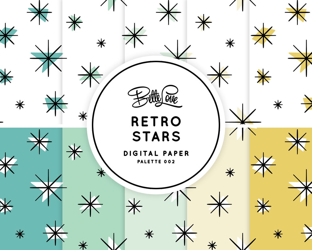 Retro Stars Digital Paper Retro Mid Century Journal Mid Century Print ...
