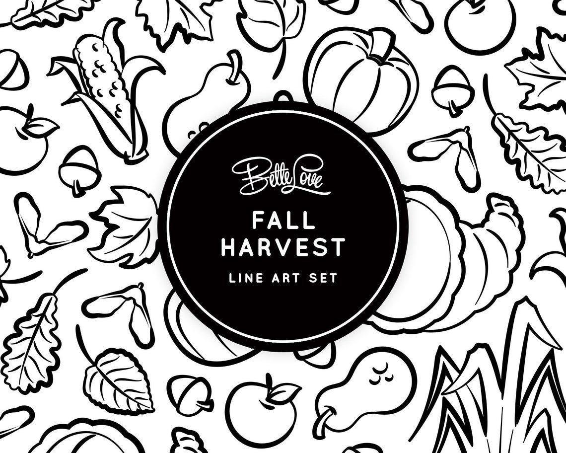 Fall Line Art Set Autumn Clip Art Fall Clipart Fall Leaves Outlines ...