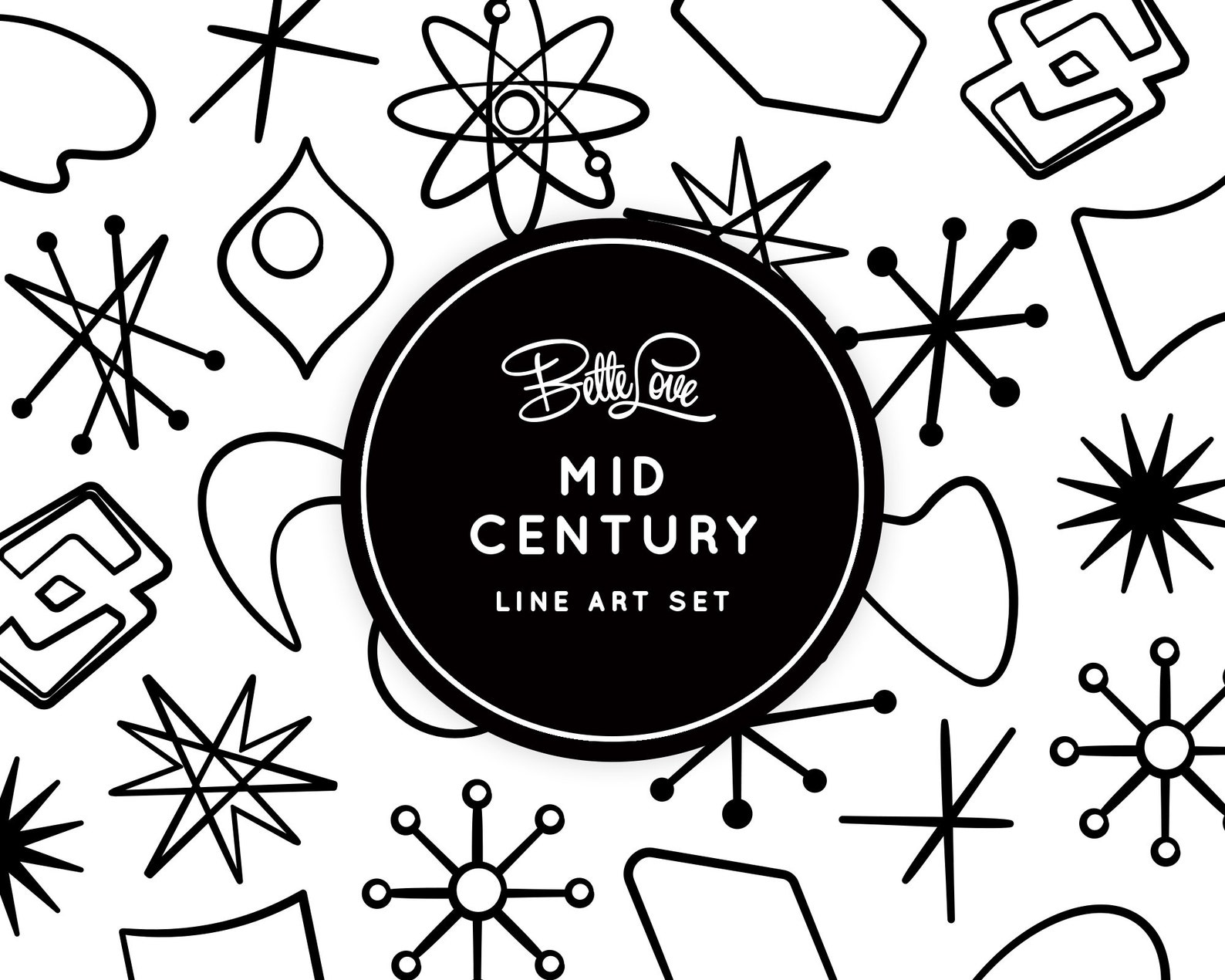 Mid Century Line Art Retro Clipart Mid Century Modern Silhouette Design ...