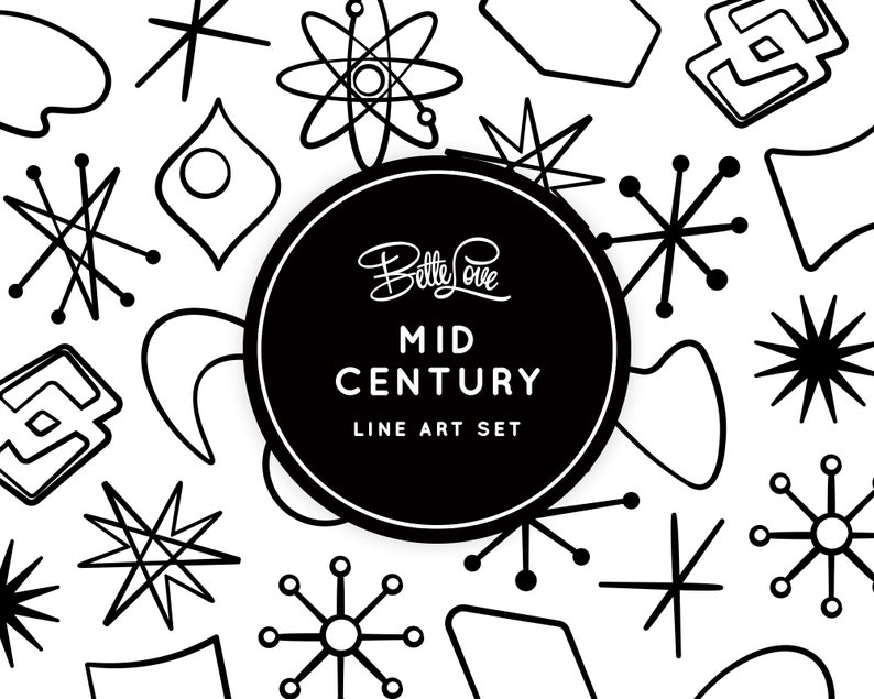 Mid Century Line Art Retro Clipart Mid Century Modern Silhouette Design ...