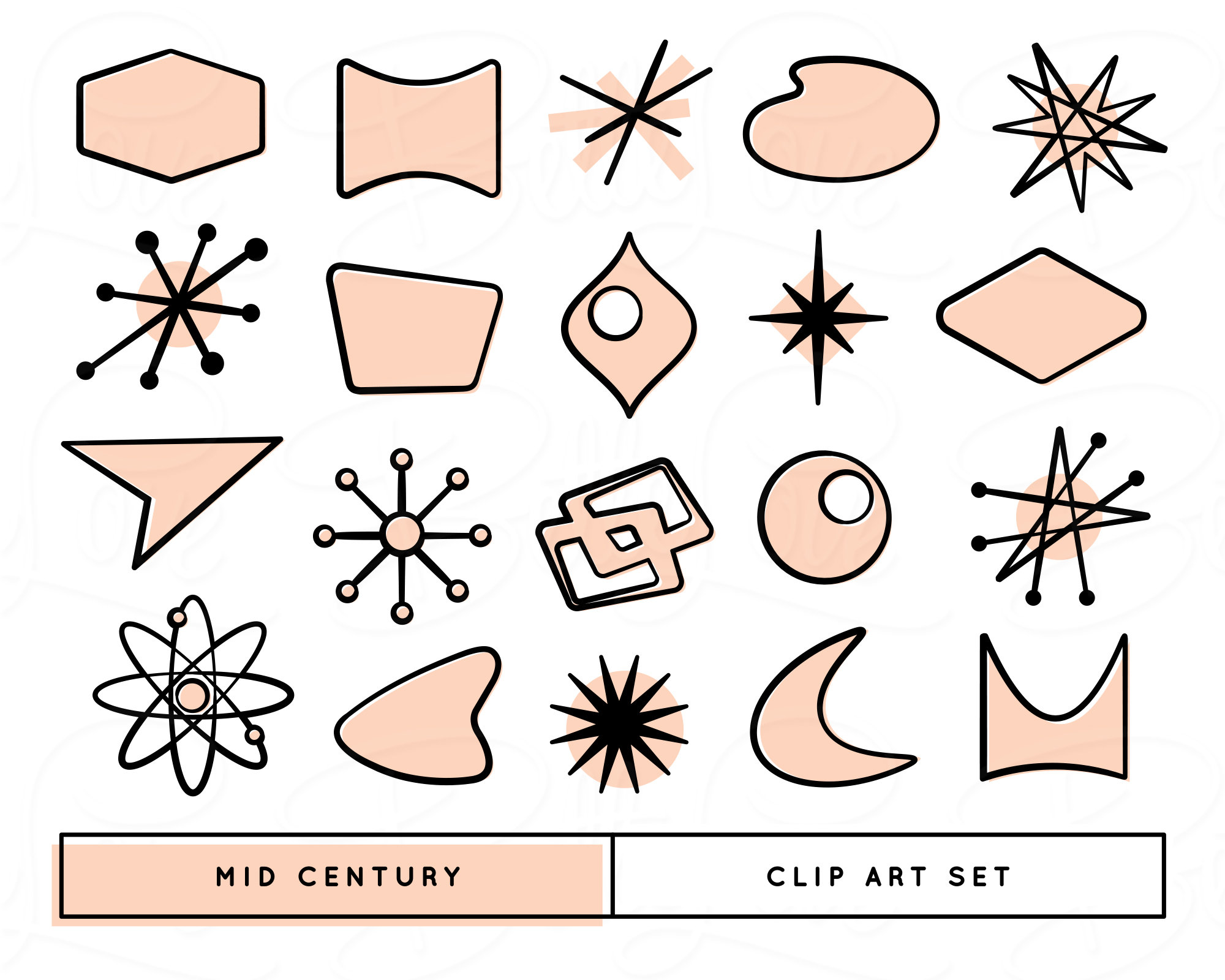 Retro Clipart Mid Century Icons Retro Signs Clip Art 1950s Clip Art Mid ...