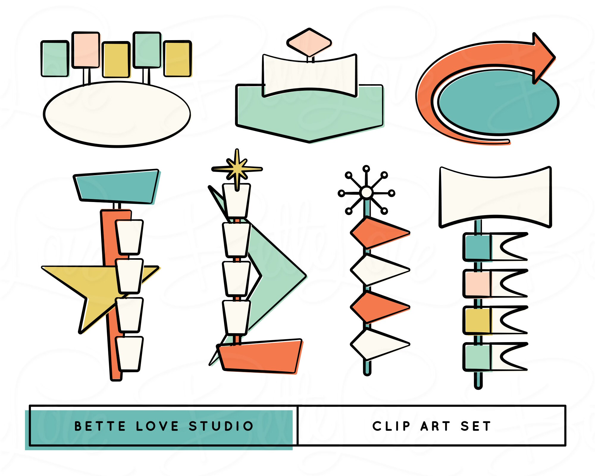 Googie Signs Clip Art Vintage Signs Digital Stickers - Etsy Canada