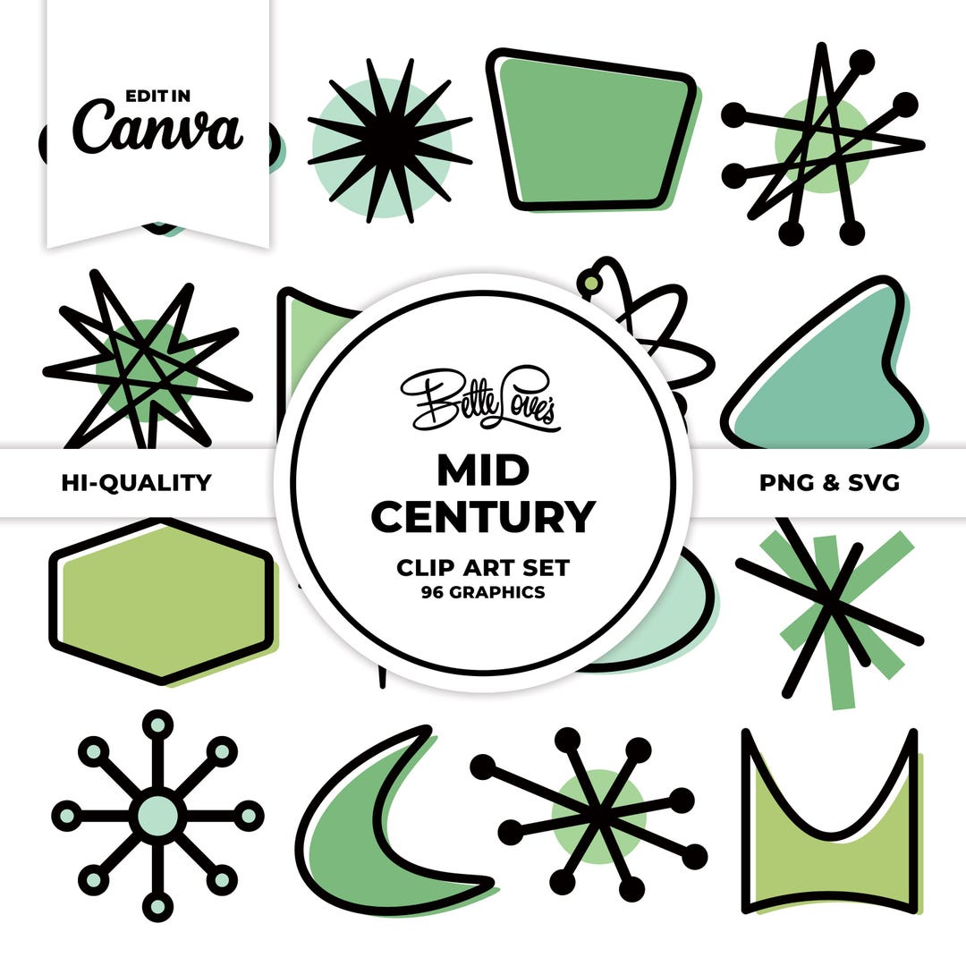Retro Clip Art Vintage Graphics Mid Century Clip Art Nostalgic Clipart ...
