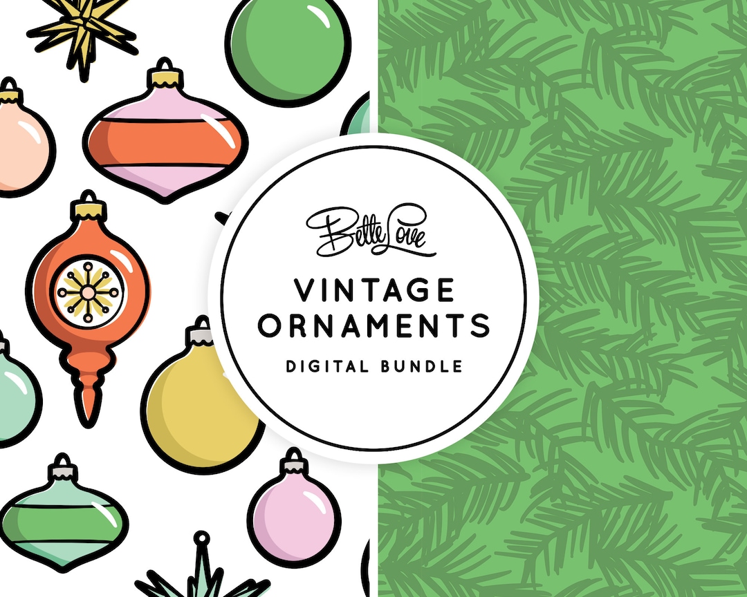 Christmas Clip Art, Vintage Christmas Ornaments, Retro Ornaments Clip ...
