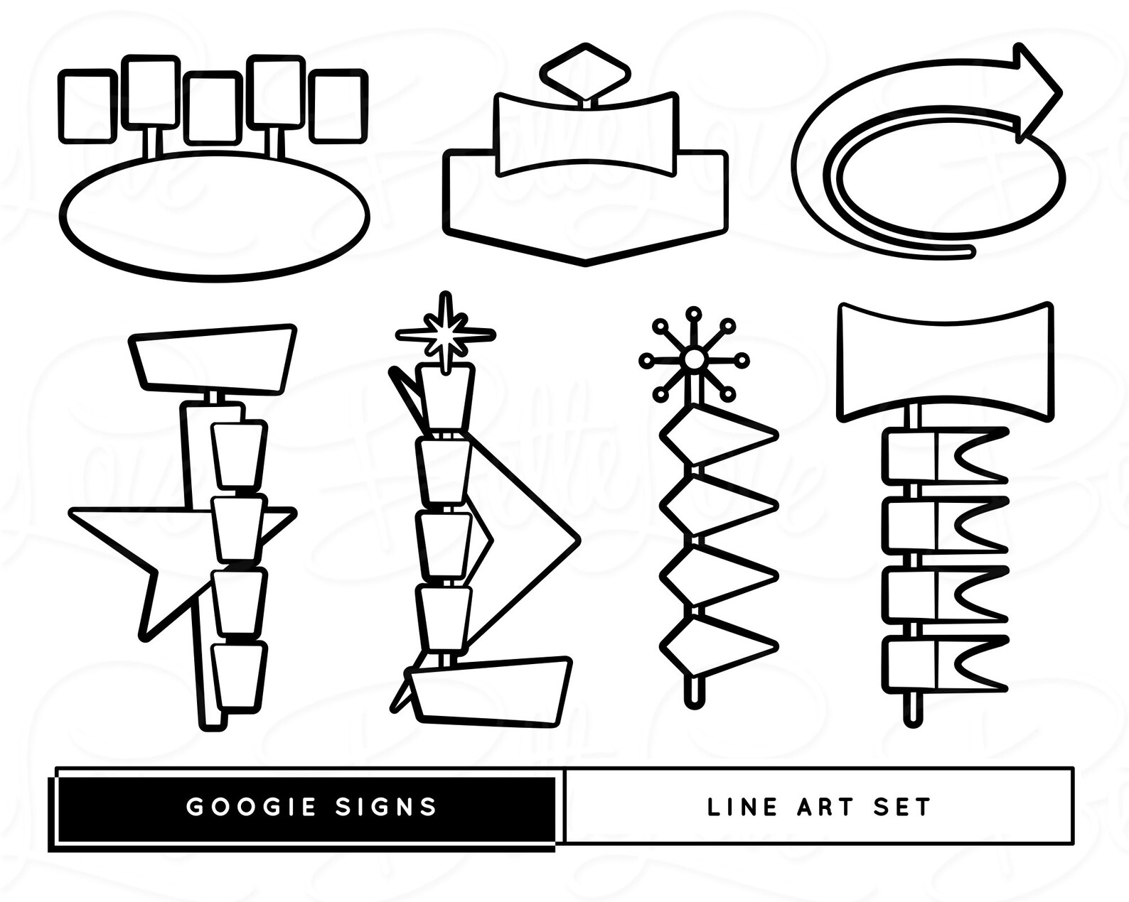 Googie Signs Line Art Retro Clipart Mid Century Modern Cricut Cutter ...