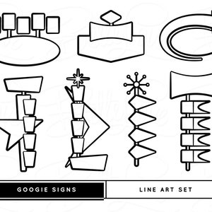 Googie Signs Line Art Retro Clipart Mid Century Modern Cricut Cutter ...