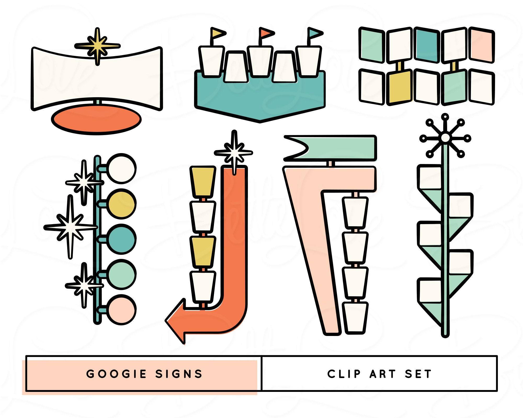 Googie Signs Clip Art Vintage Signs Digital Stickers Digital Planners ...