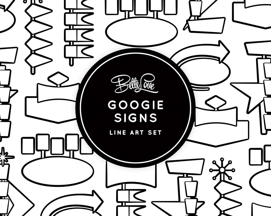 Googie Signs Line Art Retro Clipart Mid Century Modern Cricut Cutter ...