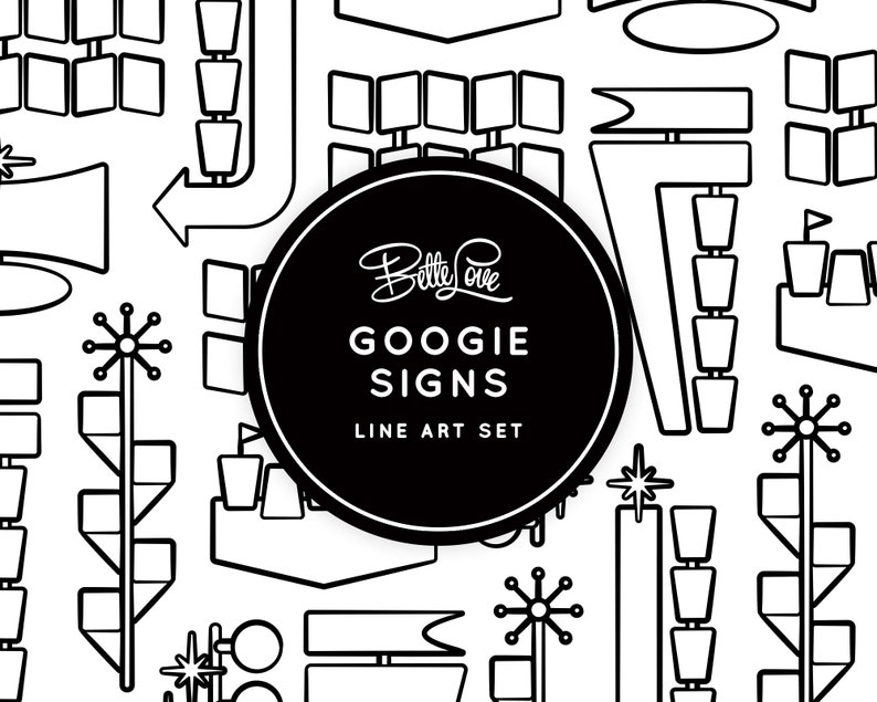 Googie Signs Line Art Retro Clipart Mid Century Modern Cricut Cutter ...