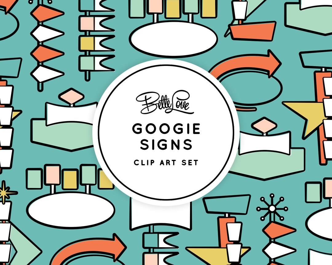 Googie Signs Clip Art Vintage Signs Digital Stickers - Etsy Canada