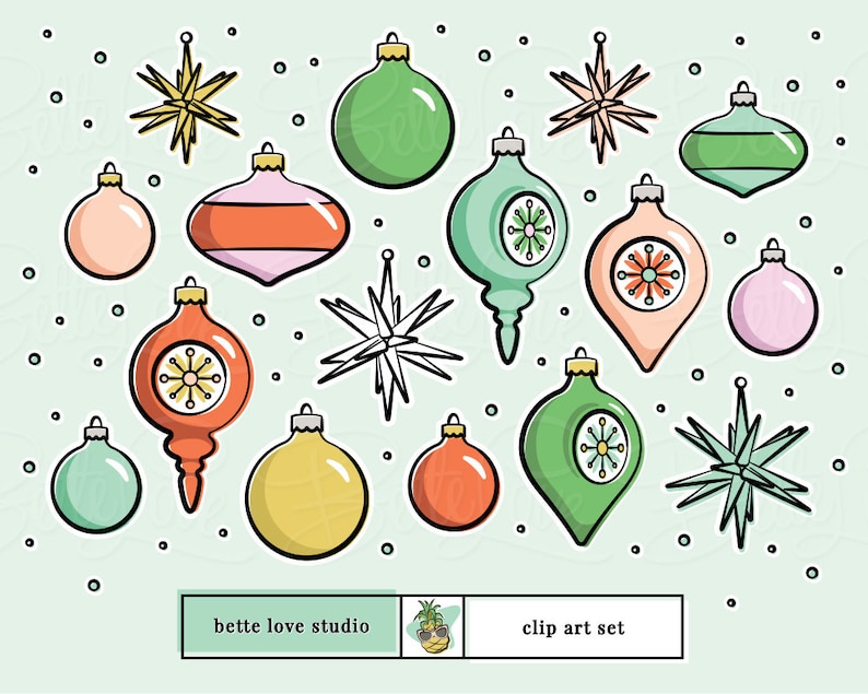 Christmas Clip Art Vintage Christmas Ornaments Retro | Etsy
