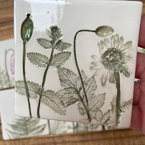 Botanical Spring Ceramic Tiles 9cm Fritillaria Cowparsley Fern Blossom ...