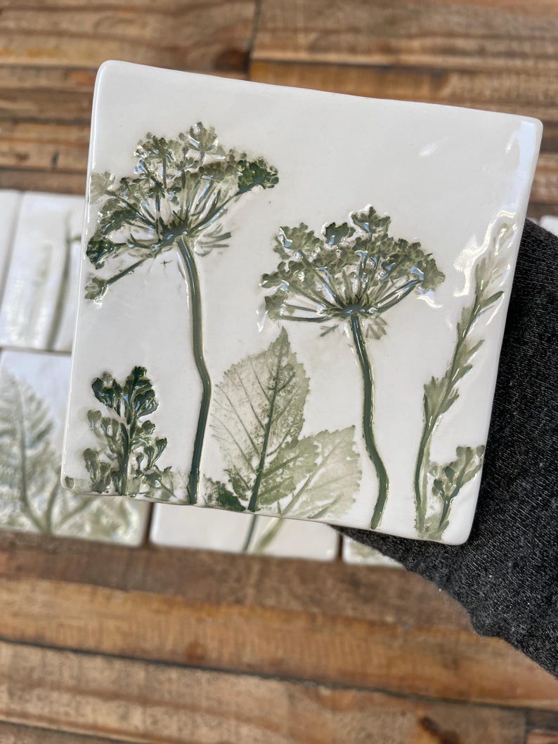 Botanical Spring Ceramic Tiles 9cm Snowdrops, Fern, Daffodils ...