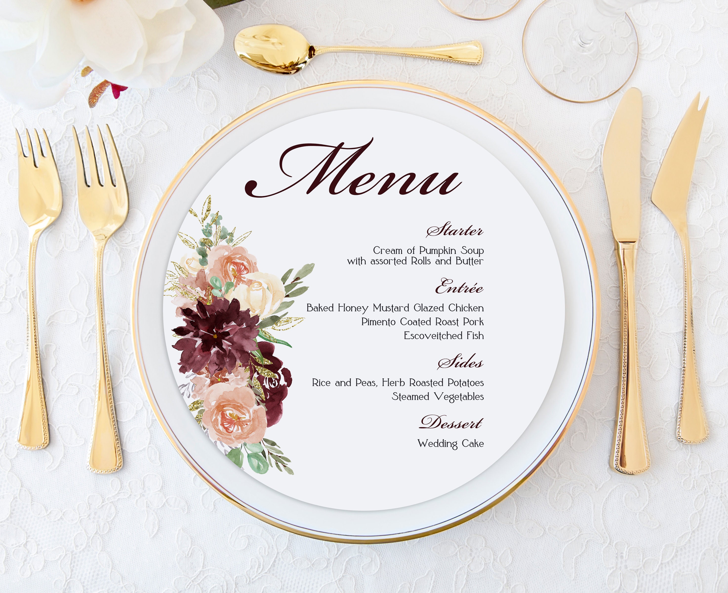 Menu Cards Wedding Menu Cards Burgundy Peach and Gold Menu | Etsy