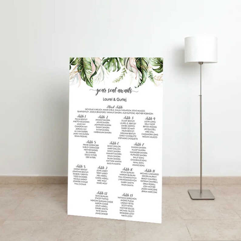 Large Wedding Seating Chart, Table Top Wedding Seating Sign, Floor ...
