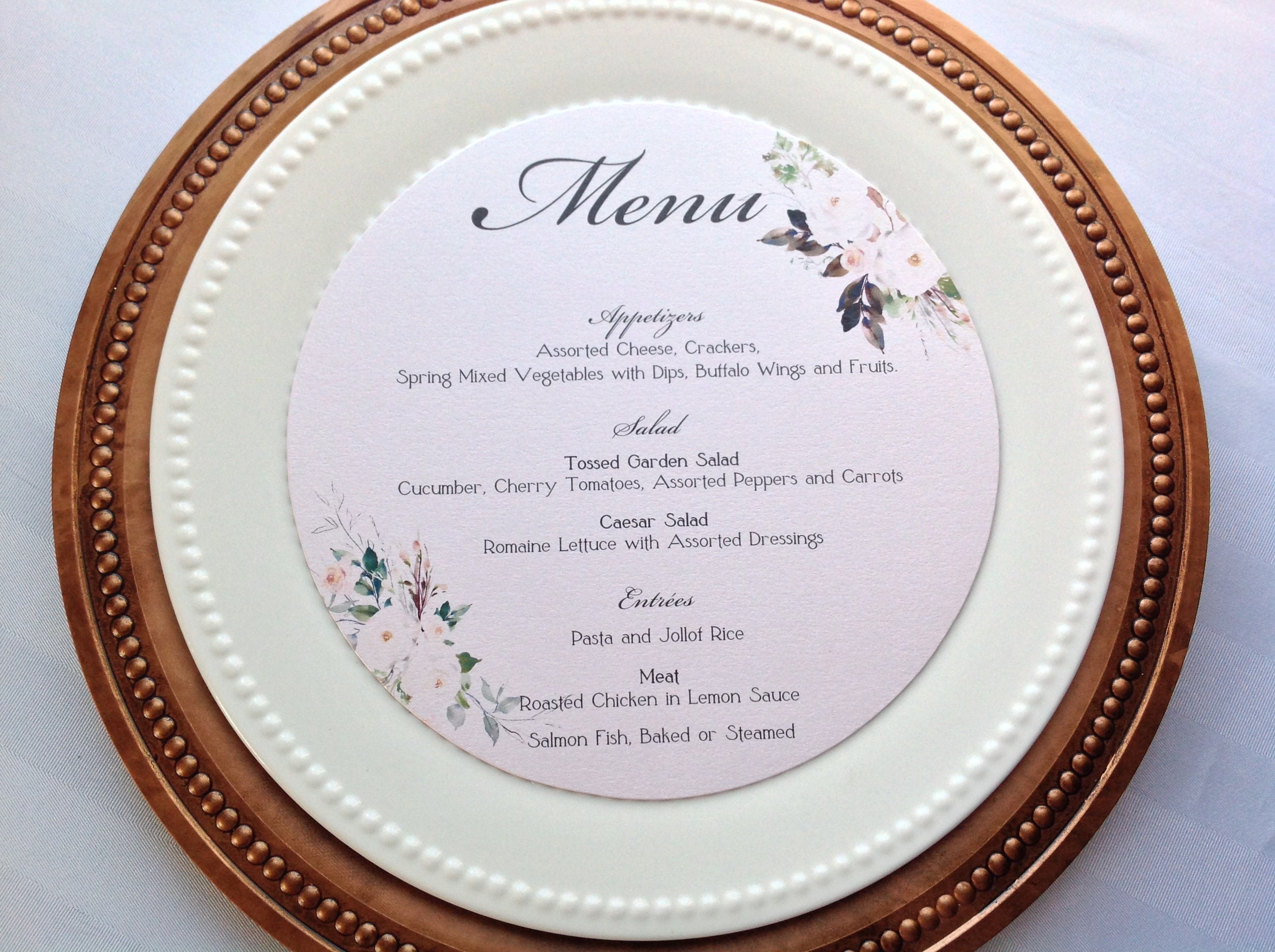 Menu Cards, Blush Pink Round Menu for Charger & Dinner Plates - Etsy