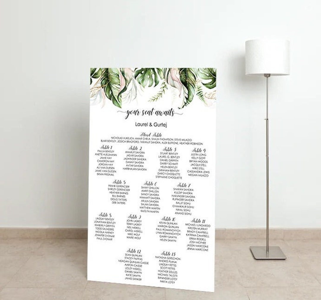 Large Wedding Seating Chart, Table Top Wedding Seating Sign, Floor ...