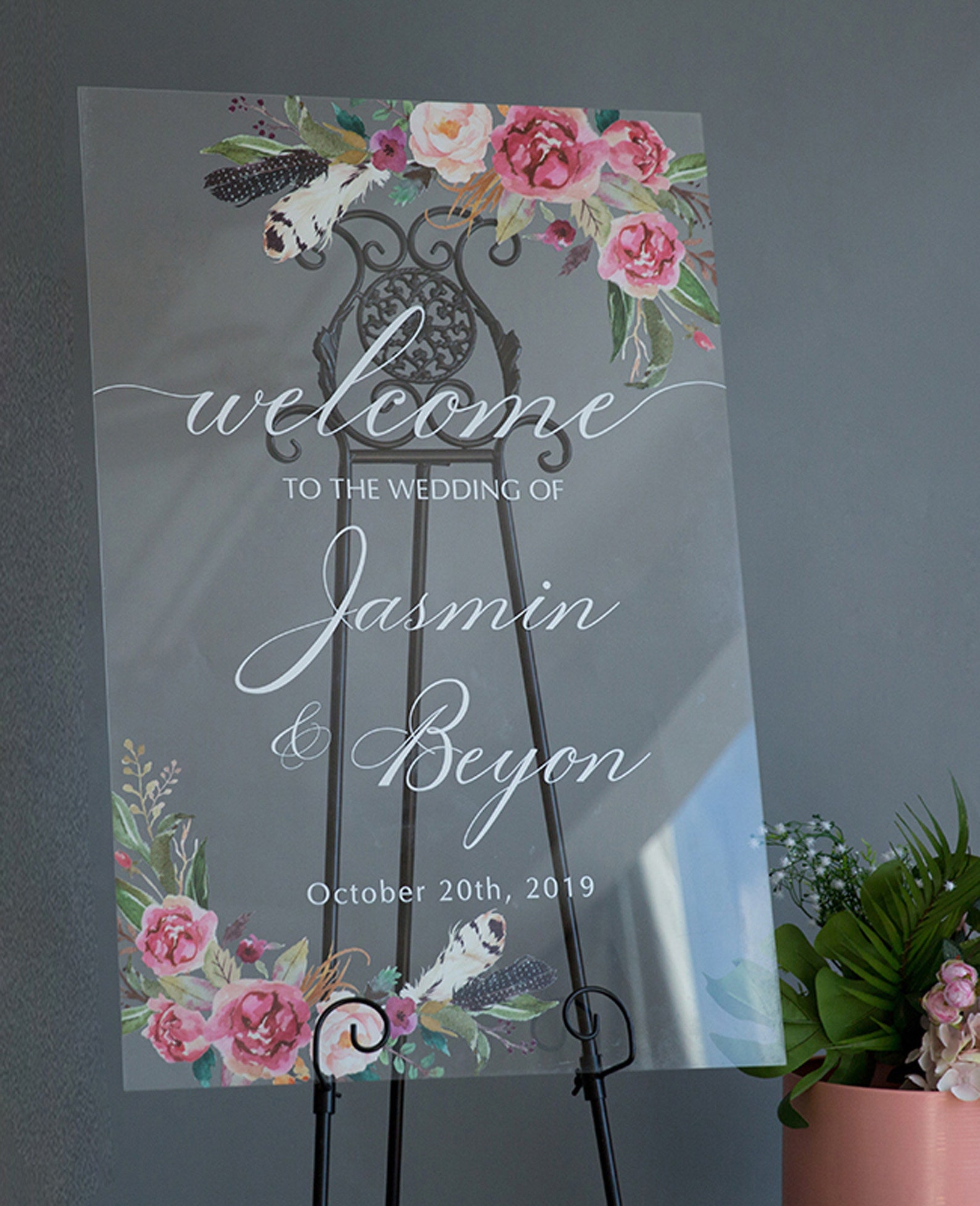 Acrylic Wedding Signs, Welcome Wedding Sign, Welcome Sign, Floral ...