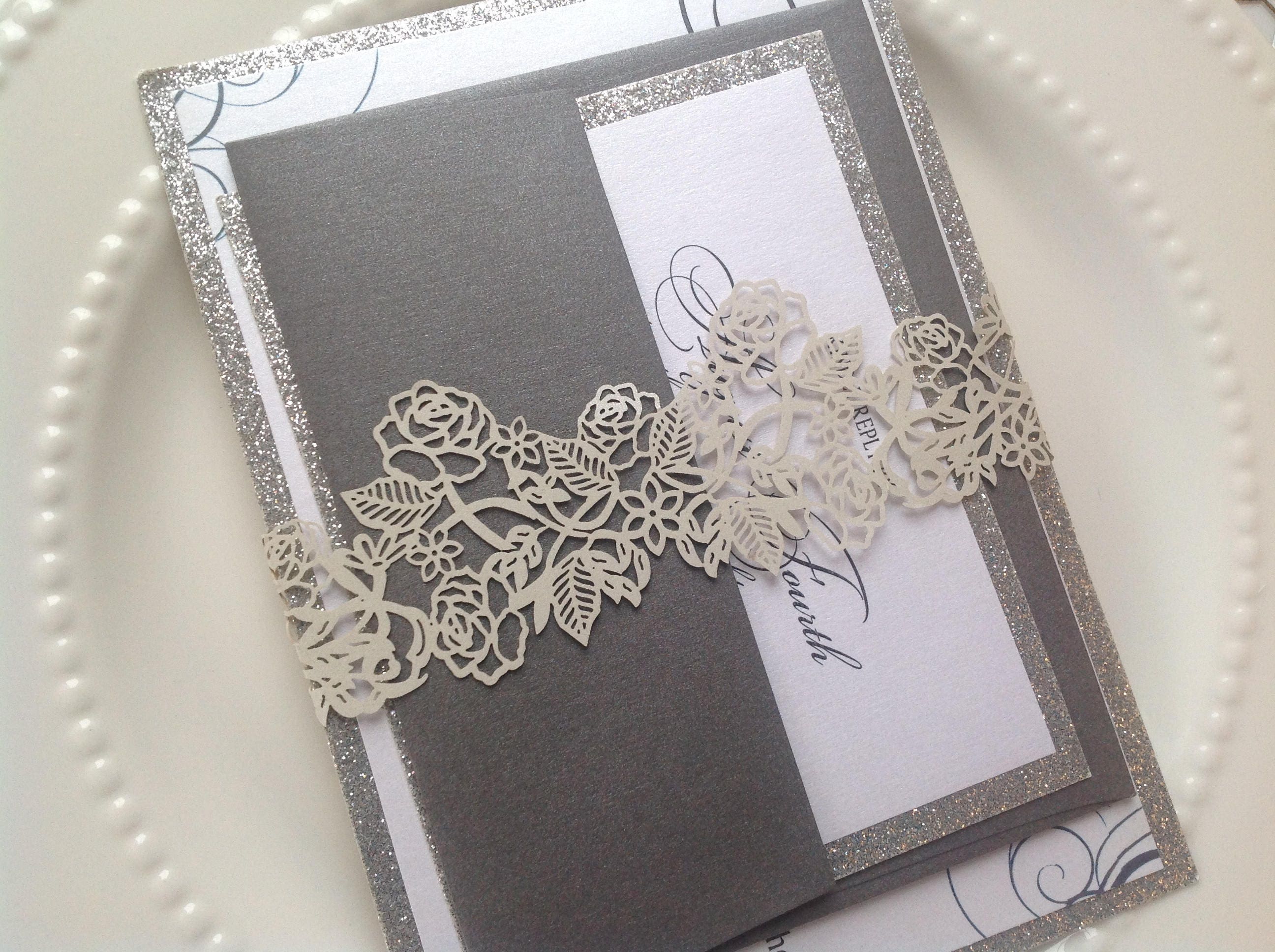 Laser Cut Belly Band Wedding Invitation Belly Band Silver | Etsy