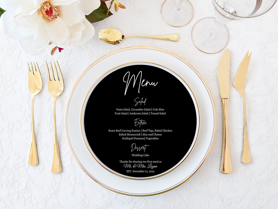 Minimalist Black & White Menu Cards, Round Menu Cards for Charger ...
