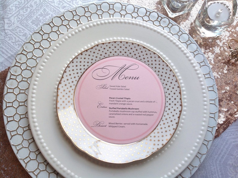 Circle Blush Pink Plate Menu Card Rehearsal Dinner Menu - Etsy
